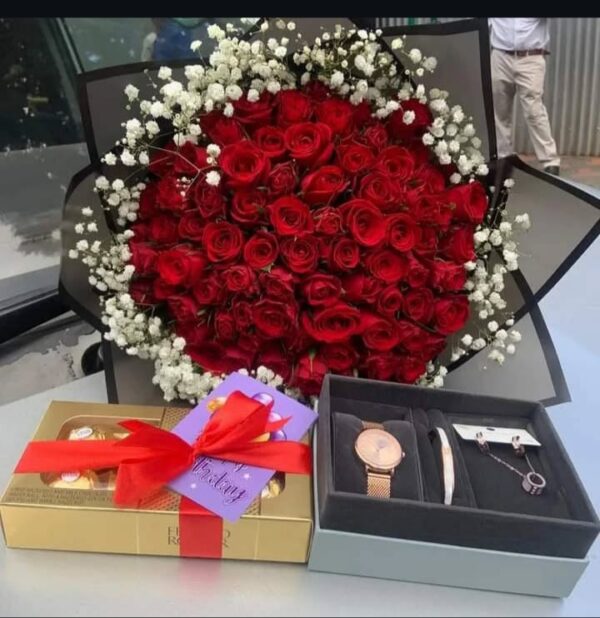 RED ROSES , FERRERO CHOCOLATE,WATCH & NECKLACE – Flower Shop Kenya